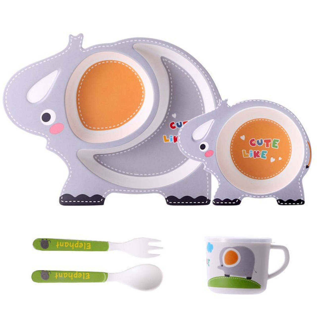 Baby Toddler Kids Dinnerware Bamboo Plate Set - Plate Bowl Spoon Fork ...