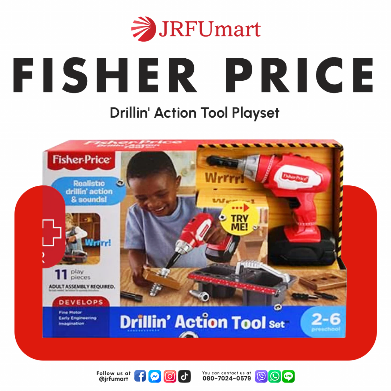 Fisher-Price Drillin' Action Tool Playset with acessories Toys for ...